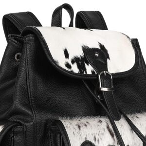 Montana West Wrangler Hair-on Cowhide Collection Backpack Western Buckled Back Pack Black WG12-9110BK