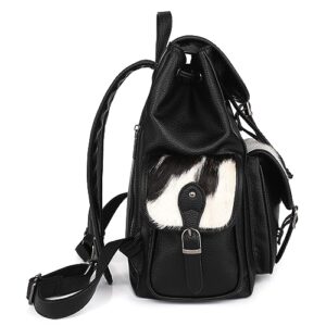 Montana West Wrangler Hair-on Cowhide Collection Backpack Western Buckled Back Pack Black WG12-9110BK