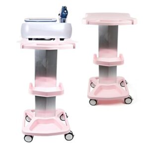 Beauty Trolley Cart with Wheels, Aluminum Alloy Salon Spa Rolling Trolley Cart, Esthetician Metal Trolley Cart for Beauty Salons Health Salons Hairdressers Load 33Lbs (Pink)