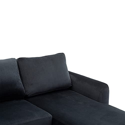 Eafurn L-Shaped Sectional Sofa w/Pull Out Bed & Storage Space,Comfy Sleeper Couch with Reversible Chaise, 3-seat Upholstered Convertible Corner Sofabed, Black Velvet 72.44"