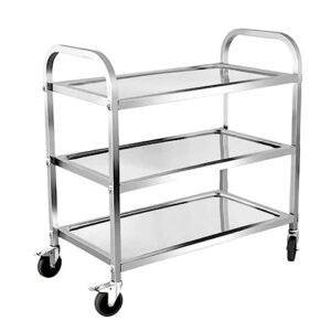 ANIIC Rolling Cart Trolley Carts with Wheels Office 3 Tier Kitchen Storage Cart with Wheels Stainless Steel Trolley Commercial Food Pantry Rolling Cart Kitchen Utility Cart Dorm Room Essentials