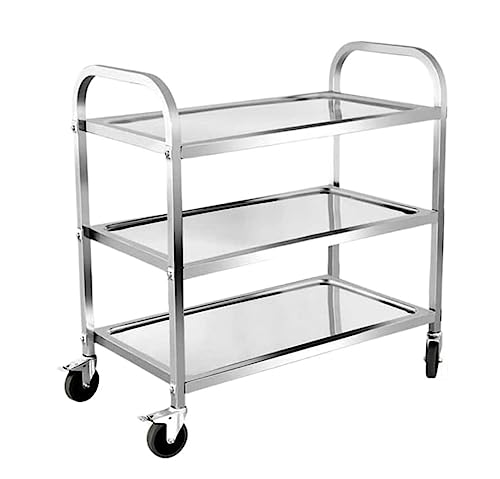 ANIIC Rolling Cart Trolley Carts with Wheels Office 3 Tier Kitchen Storage Cart with Wheels Stainless Steel Trolley Commercial Food Pantry Rolling Cart Kitchen Utility Cart Dorm Room Essentials