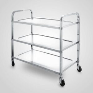 ANIIC Rolling Cart Trolley Carts with Wheels Office 3 Tier Kitchen Storage Cart with Wheels Stainless Steel Trolley Commercial Food Pantry Rolling Cart Kitchen Utility Cart Dorm Room Essentials