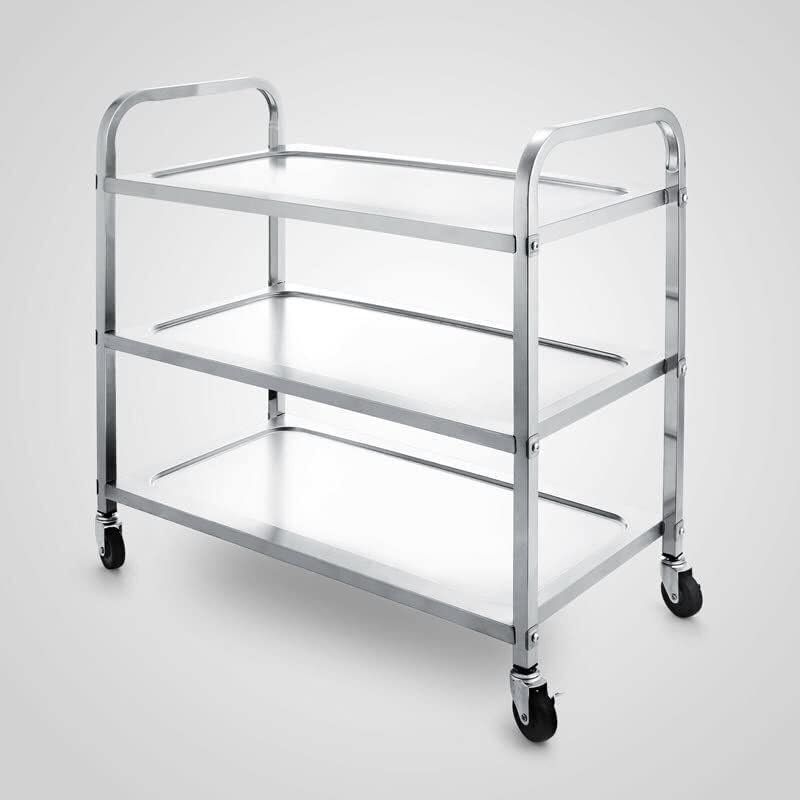 ANIIC Rolling Cart Trolley Carts with Wheels Office 3 Tier Kitchen Storage Cart with Wheels Stainless Steel Trolley Commercial Food Pantry Rolling Cart Kitchen Utility Cart Dorm Room Essentials