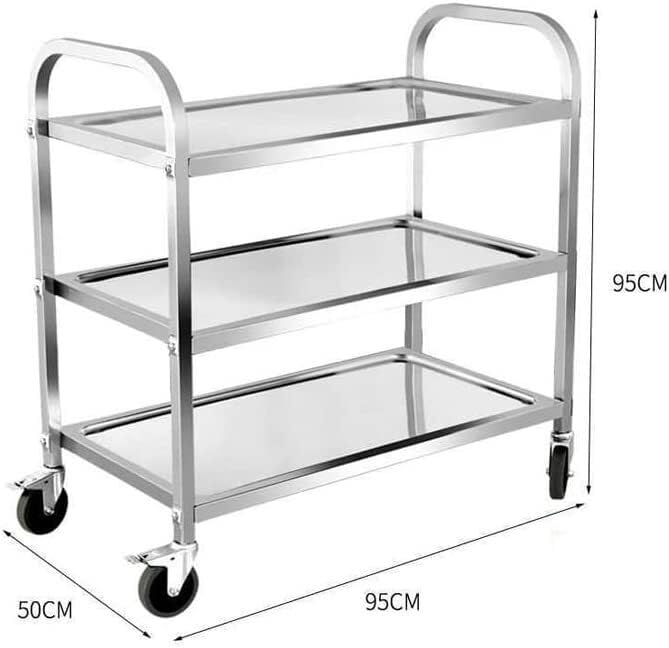 ANIIC Rolling Cart Trolley Carts with Wheels Office 3 Tier Kitchen Storage Cart with Wheels Stainless Steel Trolley Commercial Food Pantry Rolling Cart Kitchen Utility Cart Dorm Room Essentials