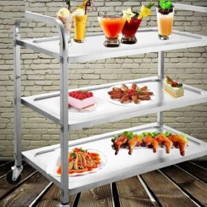 ANIIC Rolling Cart Trolley Carts with Wheels Office 3 Tier Kitchen Storage Cart with Wheels Stainless Steel Trolley Commercial Food Pantry Rolling Cart Kitchen Utility Cart Dorm Room Essentials