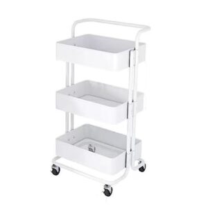 Storage Trolley Rolling Cart Utility Cart 3 Tier Kitchen Storage Cart With Wheels Trolley Bathroom Storage Organization Cart Storage Shelves Rolling Cart Kitchen Storage Cart Rolling Storage Cart ( Co