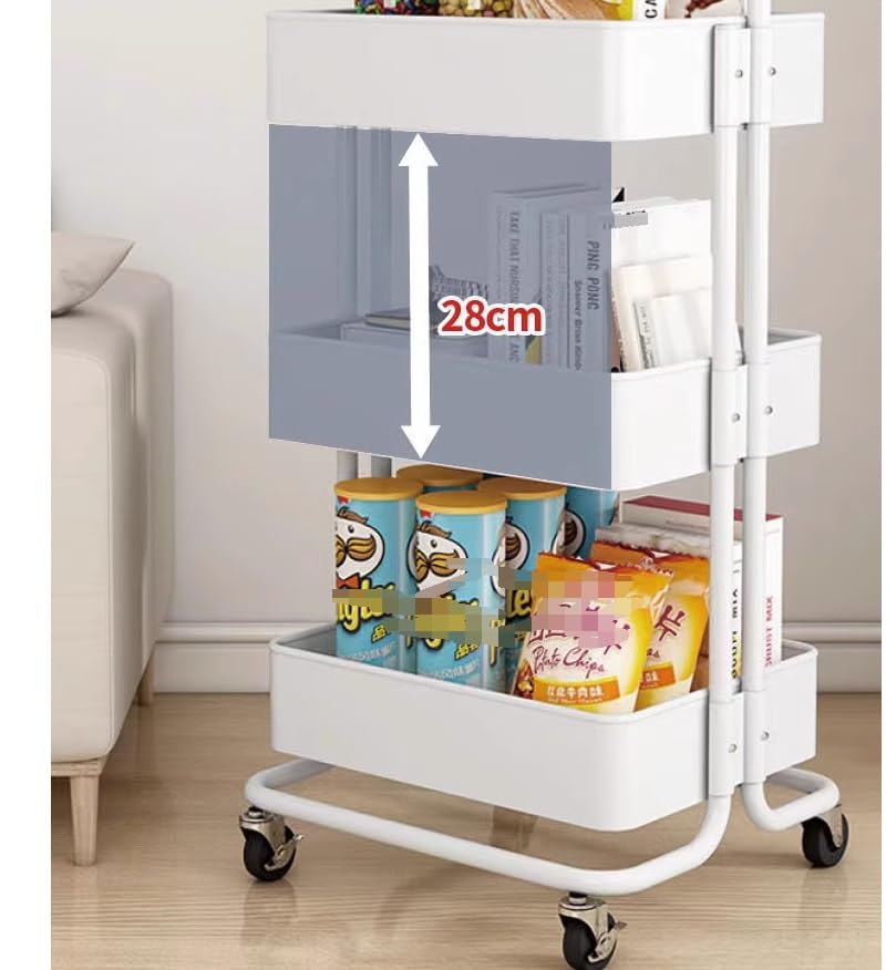 Storage Trolley Rolling Cart Utility Cart 3 Tier Kitchen Storage Cart With Wheels Trolley Bathroom Storage Organization Cart Storage Shelves Rolling Cart Kitchen Storage Cart Rolling Storage Cart ( Co