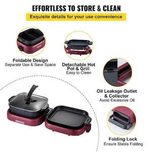 Foldable Electric BBQ Pan Grill Hot Pot - 2 in 1 2100W - Perfect for Indoor and Outdoor Cooking - Convenient and Portable