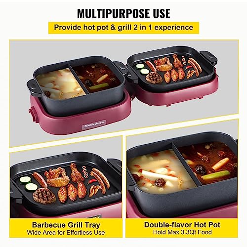 Foldable Electric BBQ Pan Grill Hot Pot - 2 in 1 2100W - Perfect for Indoor and Outdoor Cooking - Convenient and Portable