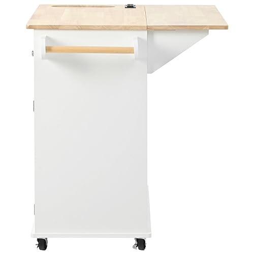 FRITHJILL Kitchen Storage Island with Power Outlet and Drop Leaf, Rolling Kitchen Cart with Spice Rack and Drawer, for Kitchen and Dining Room, White