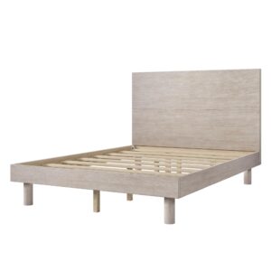 P PURLOVE Platform Bed Full with Headboard, Modern Concise Style Solid Wood Grain Platform Bed Frame with Slats, Wooden Platform for Bedroom, Guest Room (Stone Gray)