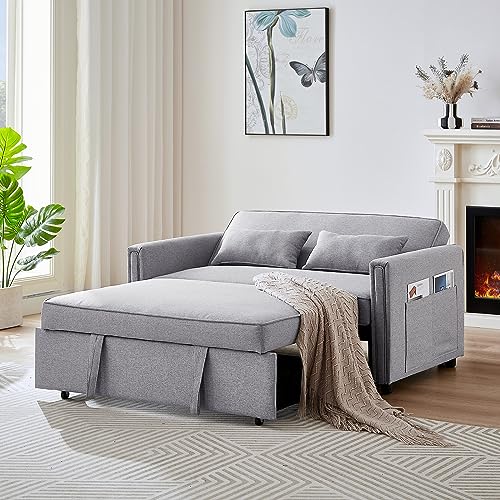 JEEOHEY 3-in-1 Convertible Sleeper Sofa Bed,Modern Pull Out Couch Bed Futon Chair with Adjustable Backrest&Pillows,Furniture for Living Room Apartment Small Space,Grey