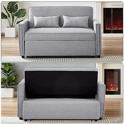 JEEOHEY 3-in-1 Convertible Sleeper Sofa Bed,Modern Pull Out Couch Bed Futon Chair with Adjustable Backrest&Pillows,Furniture for Living Room Apartment Small Space,Grey