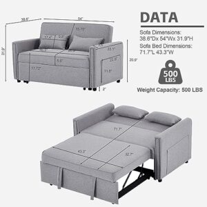 JEEOHEY 3-in-1 Convertible Sleeper Sofa Bed,Modern Pull Out Couch Bed Futon Chair with Adjustable Backrest&Pillows,Furniture for Living Room Apartment Small Space,Grey