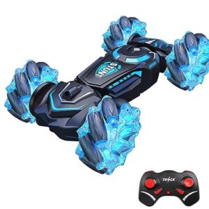 rc cars remote control car for boys 360°rotating 4wd rc stunt car transform 2.4ghz hand controlled toys for boys 4-7 birthday presents for kids age 7 8 9 10 11 yr (blue)