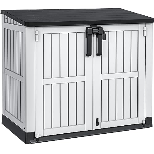 YITAHOME 36 cu ft Resin Outdoor Storage Shed, Weather-Resistant Horizontal Tool Shed, Waterproof Outdoor Storage with Lockable Doors & Air Vent for Trash Cans, Garden Tools (Light Gray)