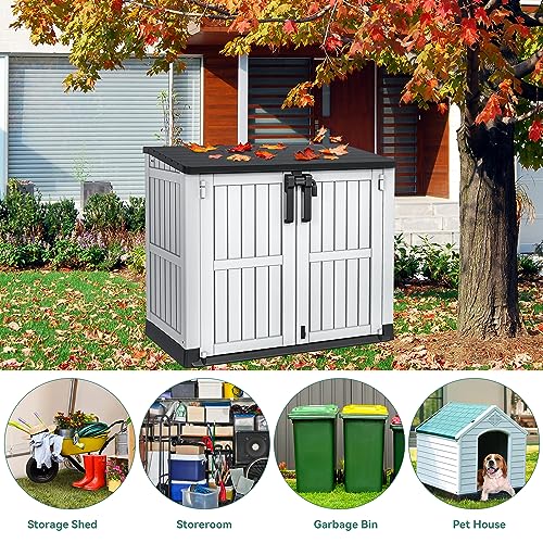 YITAHOME 36 cu ft Resin Outdoor Storage Shed, Weather-Resistant Horizontal Tool Shed, Waterproof Outdoor Storage with Lockable Doors & Air Vent for Trash Cans, Garden Tools (Light Gray)