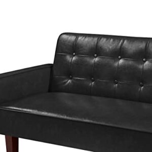 Eafurn 74.41" Faxu Leather Upholstered Futon Sofa Bed, Deep Button Tufted Convertible Folding Sleeper Couches with Solid Wood Legs, 3 Seater Comfy Soft Sofa & Couches for Living Room Office, Black PU