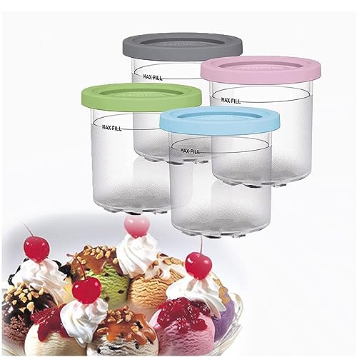 REMYS Creami Containers, for Ninja Creami Pints and Lids - 4 Pack,16 OZ Ice Cream Containers for Freezer Dishwasher Safe,Leak Proof for NC301 NC300 NC299AM Series Ice Cream Maker