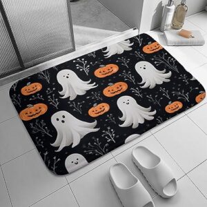 bath mat pumpkins with ghosts and webs design bath mats halloween holiday foam door mats bathroom decorations carpets non-slip flannel bath rug shower floor carpet 16x24 inch