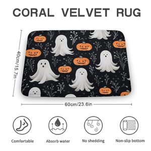 Bath Mat Pumpkins with Ghosts and Webs Design Bath Mats Halloween Holiday Foam Door Mats Bathroom Decorations Carpets Non-Slip Flannel Bath Rug Shower Floor Carpet 16x24 Inch