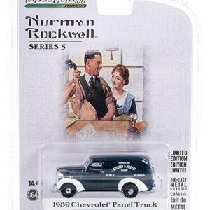 1939 Chevy Panel Truck Dark Blue with White Fenders Grocery & Market Delivery Norman Rockwell Series 5 1/64 Diecast Model Car by Greenlight 54080A