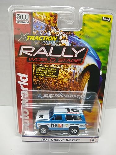 Auto World SC393-4A Rally World Stage 1977 Blazer HO Scale Electric Slot Car - Blue and White