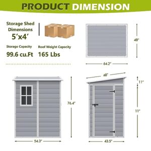 Homall Resin Outdoor Storage Shed, 5X 4 FT Garden Tool Sheds & Outdoor Storage House with Single Lockable Door for Backyard Garden Patio Lawn