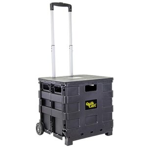 dbest products quik cart sport collapsible rolling crate on wheels for teachers tote basket 80 lbs capacity, made from heavy duty plastic used as a seat, black