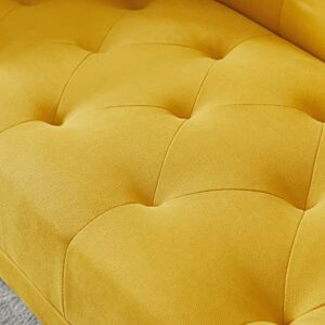 Eafurn 2 in 1 Button Tufted Futon Sofa Bed, Modern Convertible Loveseat Couch, Comfy Upholstered Folding Sofa & Couches with Armrest for Apartment Sofabed, Yellow Linen 75.59“ w/ 2 Cupholders