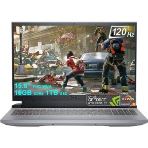 dell g15 gaming laptop | 15.6" fhd 120hz anti-glare display | amd 6-core ryzen 5 6600h processor (>i7-11370h) | 16gb ddr5 1tb ssd | geforce rtx 3050 4gb graphics | backlit hdmi usb-c win11 silver