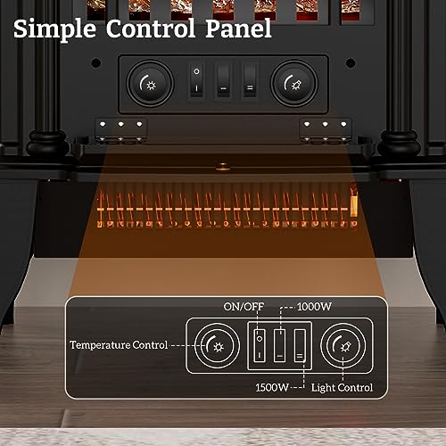 Freestanding Electric Fireplace Stove, 16" Infrared Fireplace Heater with Realistic Flame Effects, Adjustable Brightness and Thermostat, Overheating Safe Design, 1000W/1500W