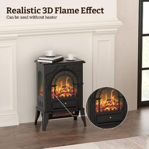 Freestanding Electric Fireplace Stove, 16" Infrared Fireplace Heater with Realistic Flame Effects, Adjustable Brightness and Thermostat, Overheating Safe Design, 1000W/1500W