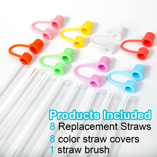 AIERSA 8Pcs Straw Cover Cap and 8pcs Replacement Straws for Stanley Cup 30&40oz 12 Inch Straws with 1Pcs Cleaning Brush for Stanley Cups Accessories