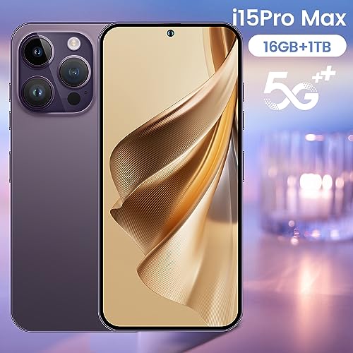 RAYPUR 2023 New i15 Pro Max, Android Smartphone, 7.3inch Full Screen, 16GB 1TB, 4G 5G, Face ID, Mobile Phones Global Version,Purple-1TB