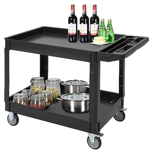 KIMORE Service Utility Cart 2-Shelf Utility/Service Cart, 500-Pound Capacity, Storage Handle, for Warehouse/Garage/Cleaning/Manufacturing，45"X25"