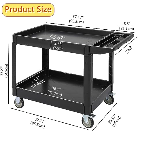 KIMORE Service Utility Cart 2-Shelf Utility/Service Cart, 500-Pound Capacity, Storage Handle, for Warehouse/Garage/Cleaning/Manufacturing，45"X25"