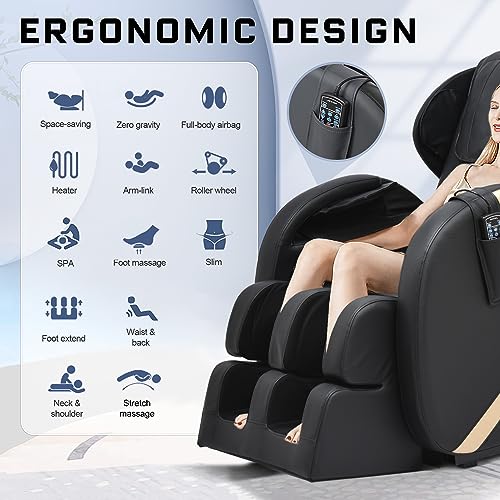 Molylex 2023 Massage Chair Recliner with Zero Gravity with Full Body Air Pressure Easy to Use at Home and in The Office (Black)