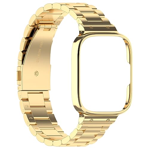 Metal Band Intended for Xiaomi Redmi Watch 3 Active/ Redmi Watch 3 Lite Watch Band for Women Men Metal Stainless Steel Band Replacement Strap Bracelet for Xiaomi Redmi Watch 3 Active Smartwatch (gold)