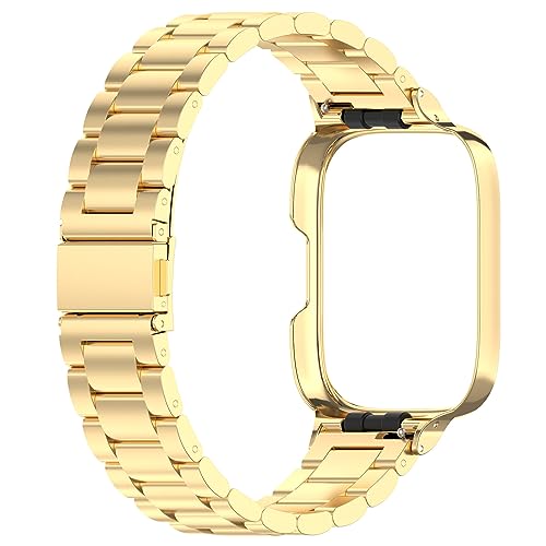 Metal Band Intended for Xiaomi Redmi Watch 3 Active/ Redmi Watch 3 Lite Watch Band for Women Men Metal Stainless Steel Band Replacement Strap Bracelet for Xiaomi Redmi Watch 3 Active Smartwatch (gold)