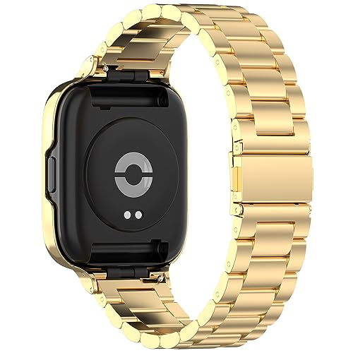 Metal Band Intended for Xiaomi Redmi Watch 3 Active/ Redmi Watch 3 Lite Watch Band for Women Men Metal Stainless Steel Band Replacement Strap Bracelet for Xiaomi Redmi Watch 3 Active Smartwatch (gold)