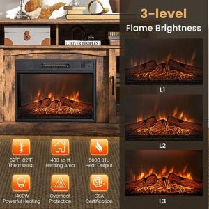 Tangkula Fireplace TV Stand for TVs Up to 65 Inch, Electric Fireplace TV Console w/Remote Control, Overheat Protection, 3-Level Adjustable Brightness, TV Entertainment Center w/23” Fireplace Insert