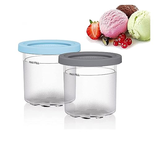 EVANEM 2/4/6PCS Creami Pints, for Extra Bowl for Ninja Creamy,16 OZ Pint Ice Cream Containers Airtight,Reusable Compatible NC301 NC300 NC299AMZ Series Ice Cream Maker,Gray+Blue-4PCS