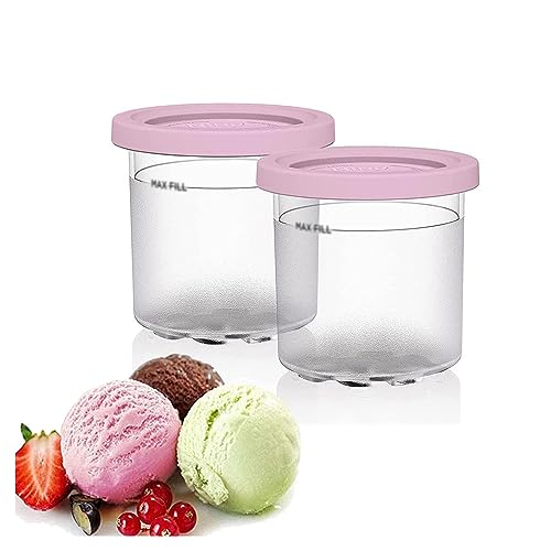 DISXENT 2/4/6PCS Creami Containers, for Creami Ninja Ice Cream Pint Containers,16 OZ Ice Cream Pints Bpa-Free,Dishwasher Safe Compatible NC301 NC300 NC299AMZ Series Ice Cream Maker,Pink-2PCS