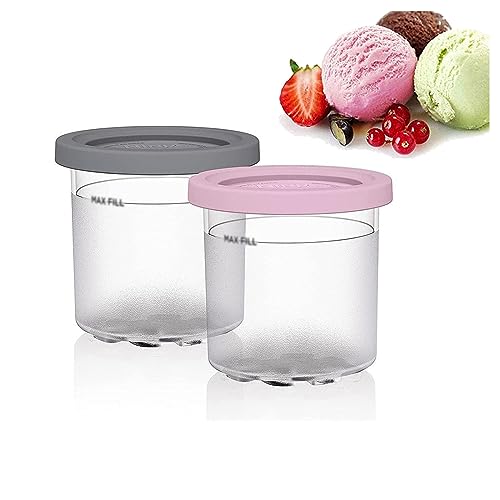 EVANEM 2/4/6PCS Creami Deluxe Pints, for Ninja Creami Deluxe,16 OZ Pint Frozen Dessert Containers Bpa-Free,Dishwasher Safe Compatible NC301 NC300 NC299AMZ Series Ice Cream Maker,Pink+Gray-2PCS