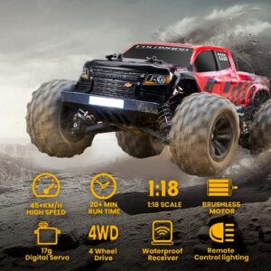 FAIRRC EAZYRC Fast RC Trucks for Adults 1/18 Chevrolet Colorado Off-Road RC Trucks, 4X4 RTR Brushless RC Trucks, 45+km/h Speed, Hobby Electric RC Monster Trucks, Oil Filled Shocks,RC Trucks Black