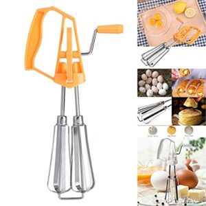 Rotary Egg Beater, Hand Crank Handheld Mixer Stainless Steel, Portable Mixer with Plastic Handle Small Hand Mixer Manual Hand Mixer for Kitchen Cooking(Orange)