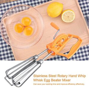 Rotary Egg Beater, Hand Crank Handheld Mixer Stainless Steel, Portable Mixer with Plastic Handle Small Hand Mixer Manual Hand Mixer for Kitchen Cooking(Orange)