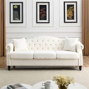 Sofas 79" Sofa White for Living Room, 3 Seater Sofa Tufted Couch with Rolled Arms and Nailhead Two Pillows